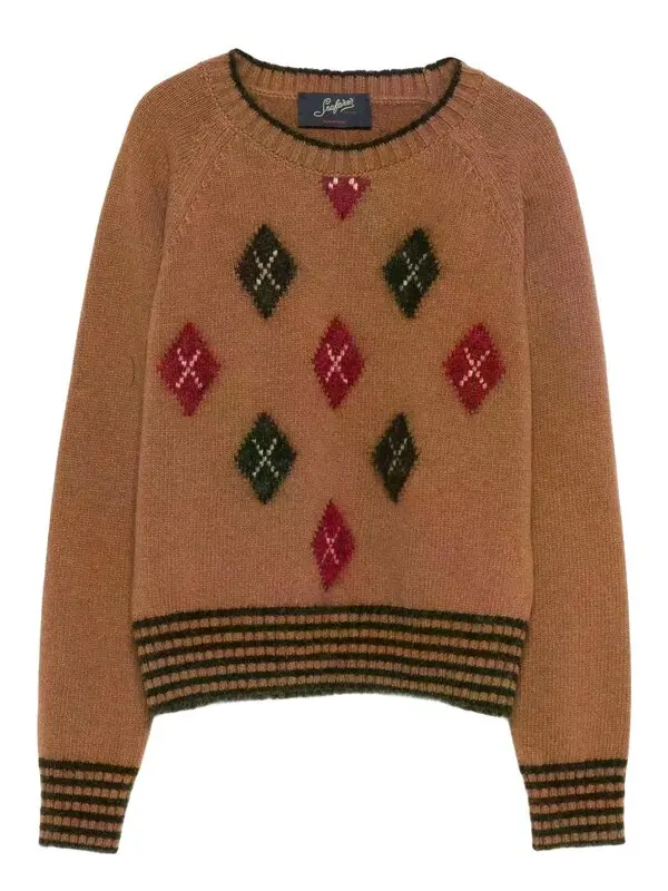 Seafarer Diamond-pattern Crew-neck Sweater - Brown
