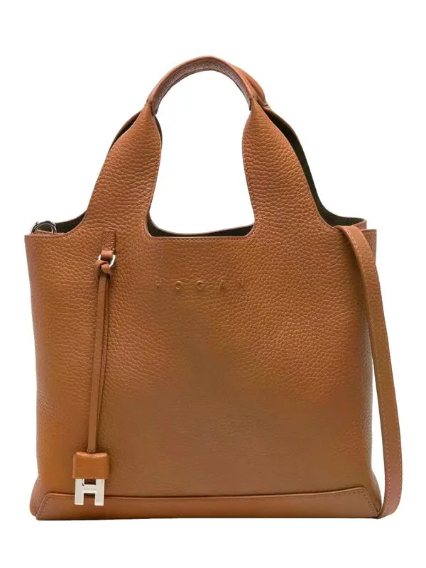 Hogan Embossed-logo Leather Tote Bag - Brown