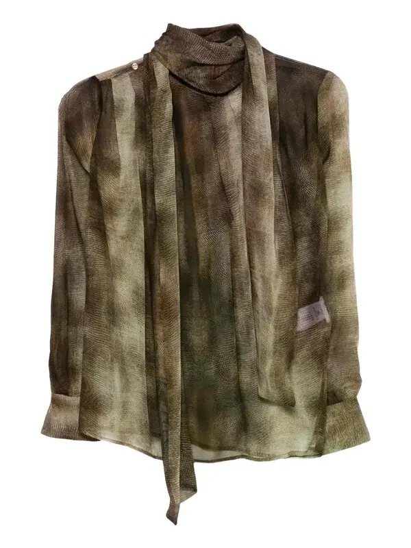 Elisabetta Franchi Tie-neck Printed Silk Top - Brown