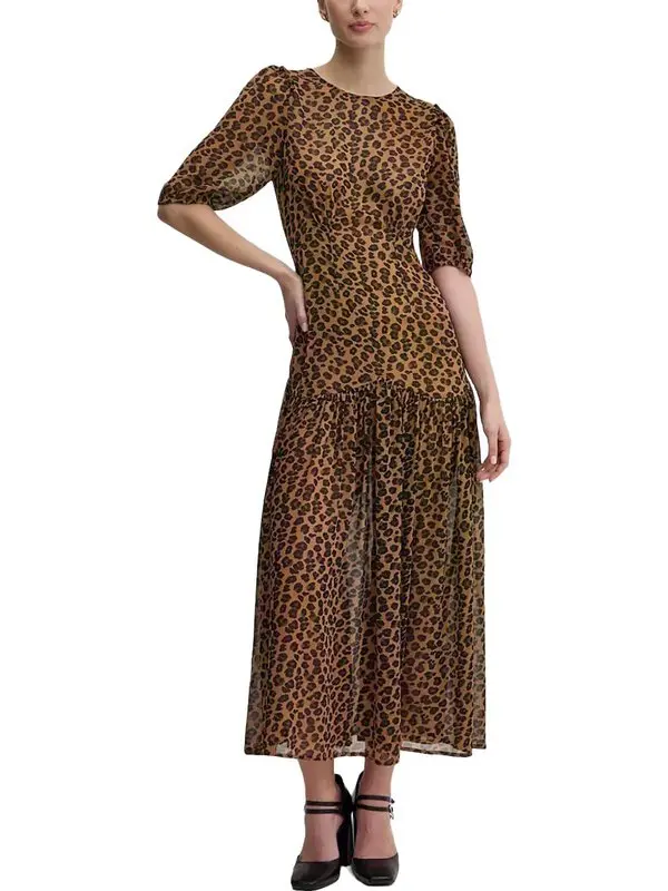 NEVER FULLY DRESSED Leopard-print Midi Dress - Brown