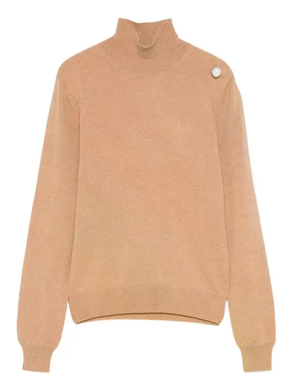 Alberta Ferretti Pearl-embellished Turtleneck Sweater - Brown