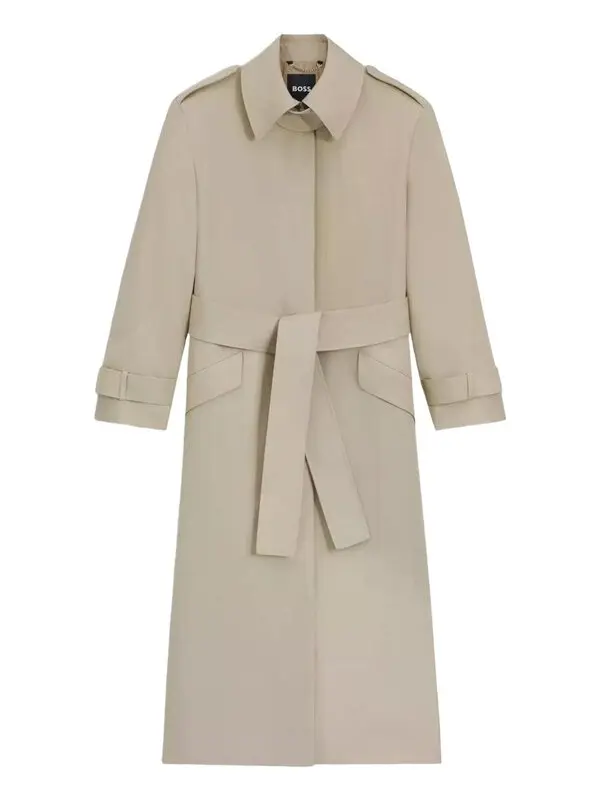 BOSS Belted Wool Trench Coat - Neutrals