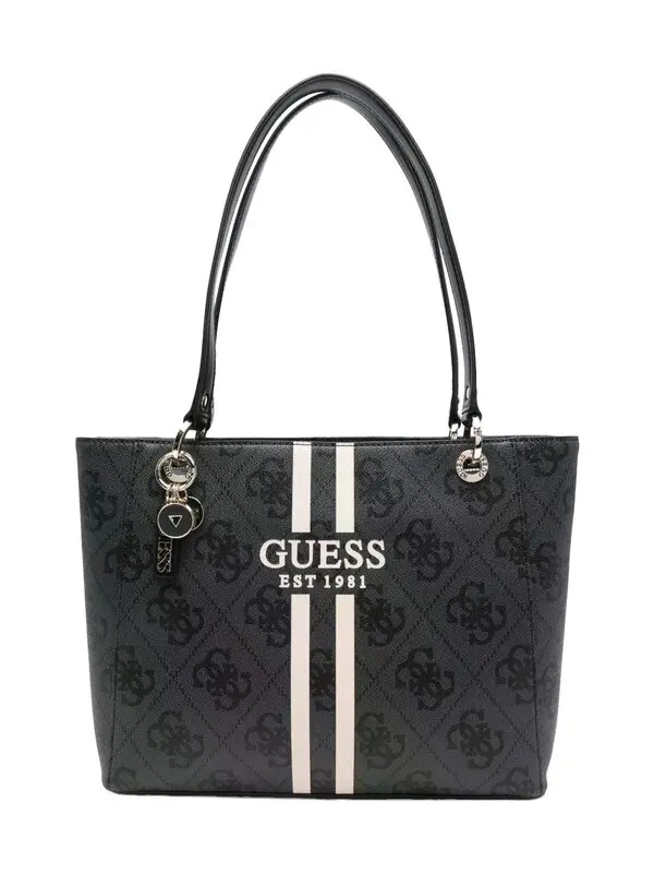 Guess Logo-plaque Striped Tote Bag - Black