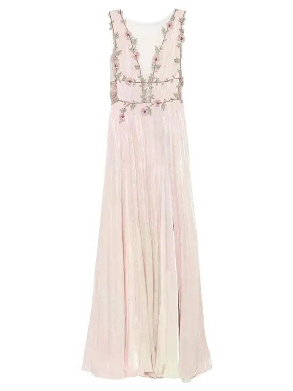 Costarellos Floral-embellished Pleated Maxi Dress - Pink