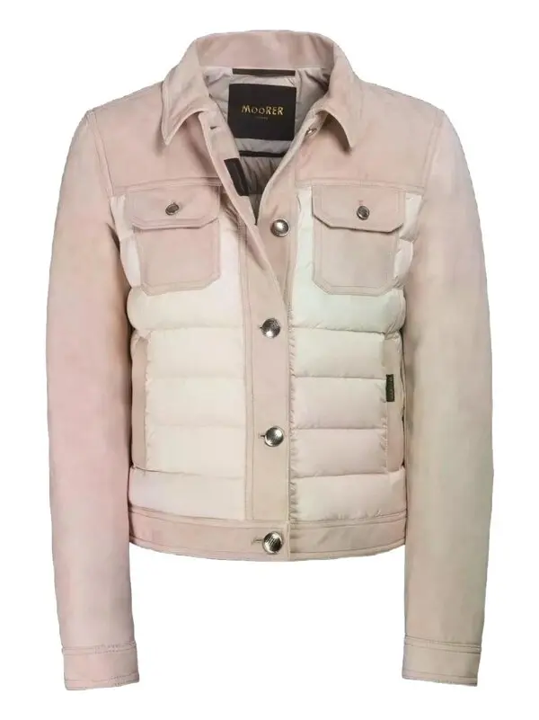 MOORER Suede-panel Quilted Jacket - Neutrals