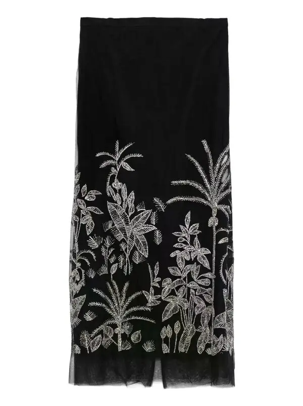 Costarellos Beaded Floral Midi Skirt - Black