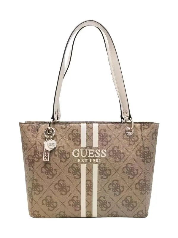 Guess Logo-plaque Stripe Tote Bag - Neutrals