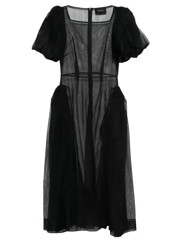 Simone Rocha Puff-sleeve Sheer Overlay Dress - Black