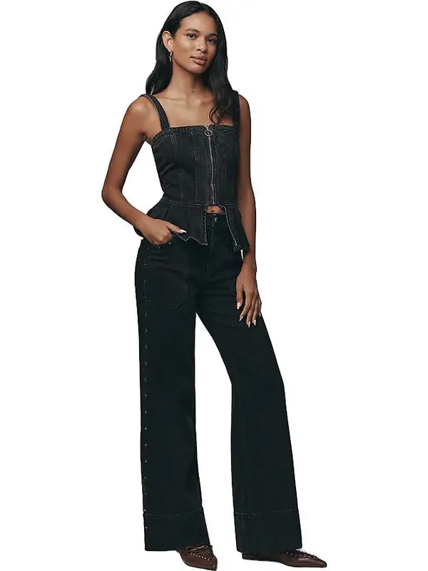 PILCRO The Rylan Studded Relaxed High-rise Flare Pants - Black