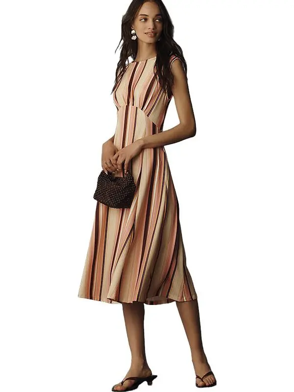 Maeve The Sabe Ruched Midi Dress - Multi Stripe
