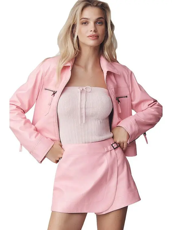 Maeve Faux Leather Skort - Candy Pink