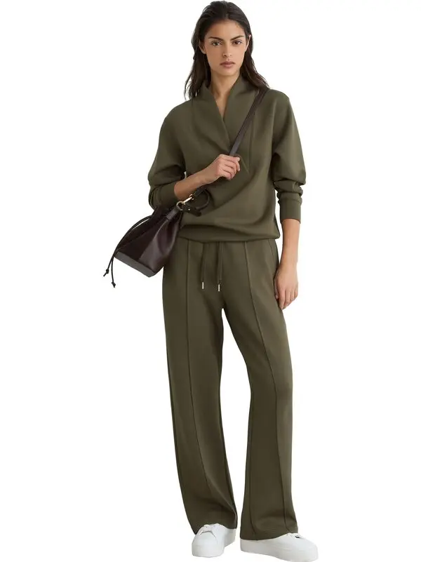 REISS Premium Interlock Shawl-neck Sweatshirt With Modal - Khaki Green