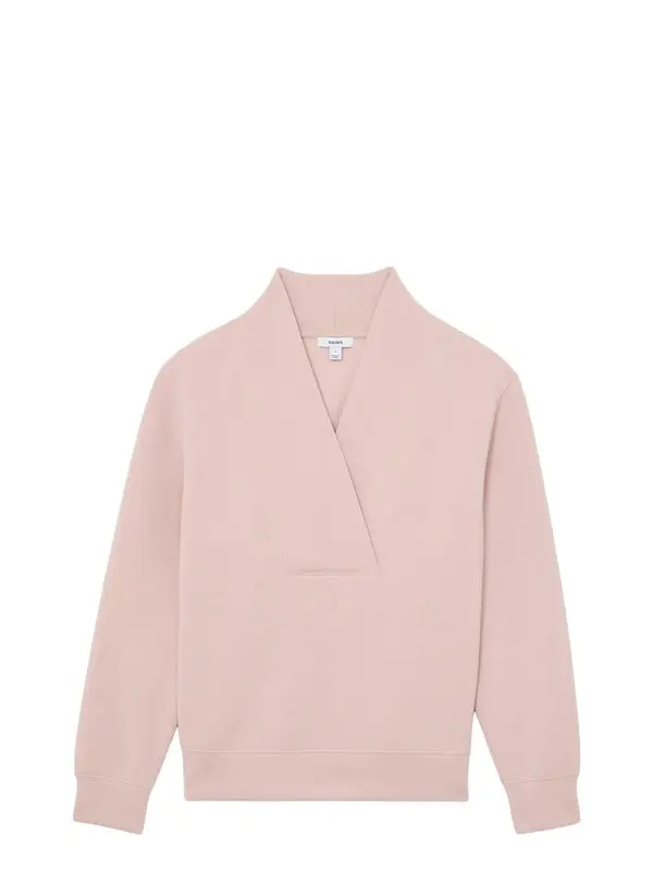REISS Premium Interlock Shawl-neck Sweatshirt With Modal - Pale Pink