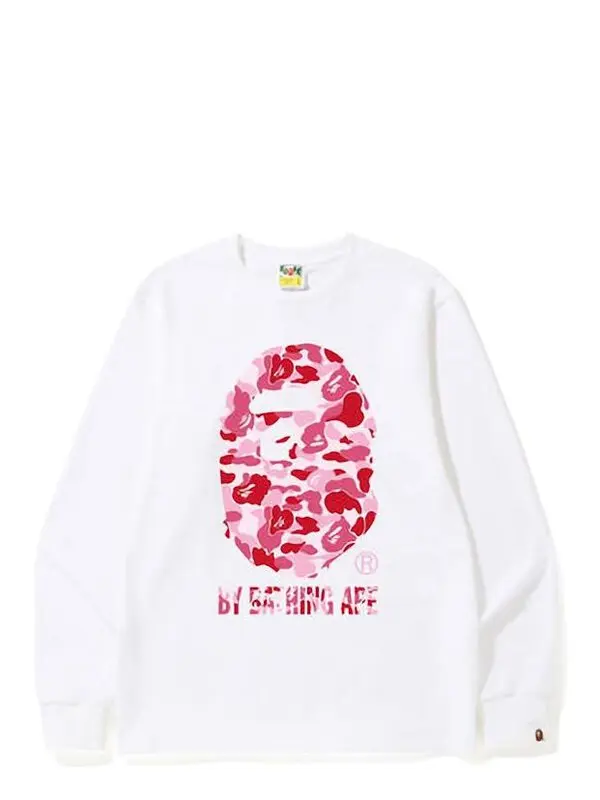 A BATHING APE Abc Camo Bathing Ape Long Sleeve Tee Shirt - White Pink
