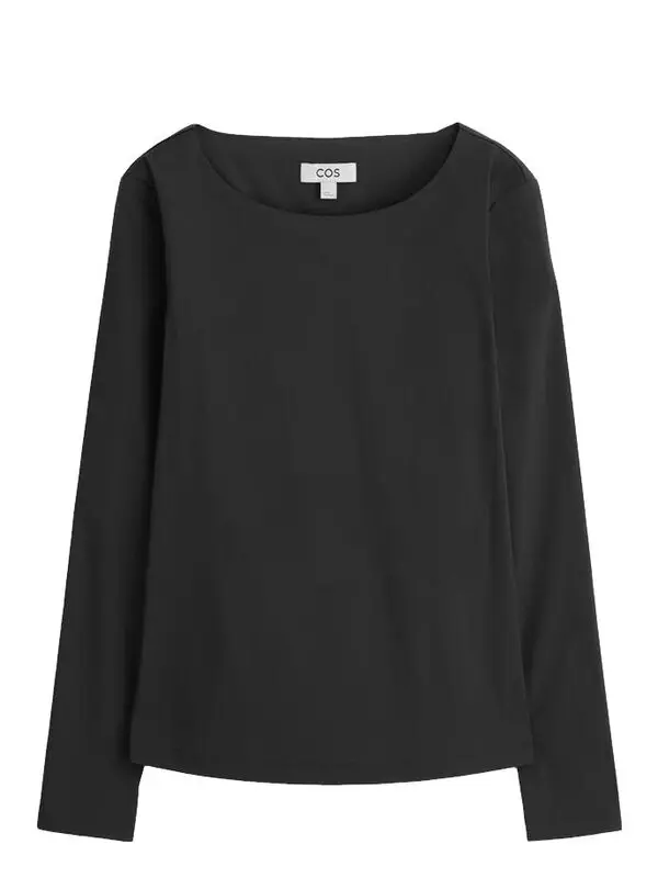 Cos Cotton Blend Long-sleeve Top - Black