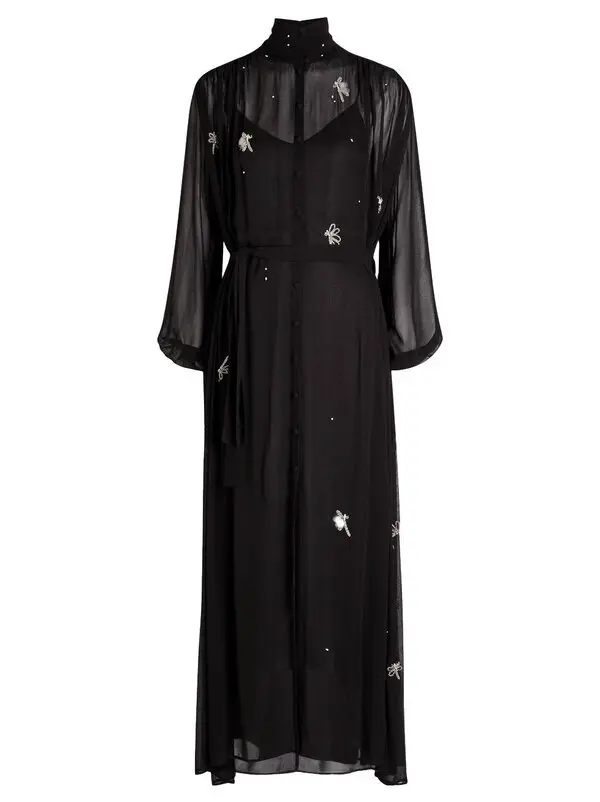 FORTE_FORTE Embellished Chiffon Midi Shirt Dress - Black