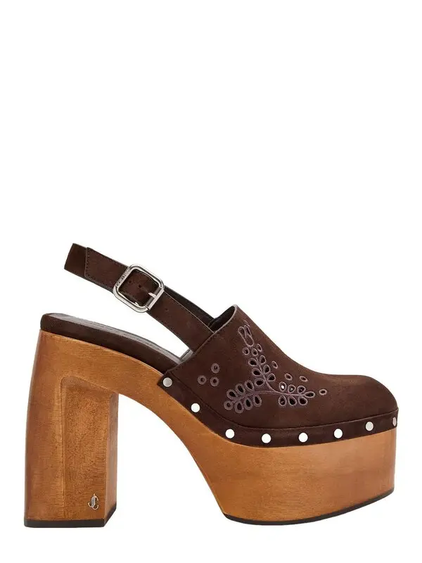 JIMMY CHOO Alida 135 Embroidered Slingback Clogs - Brown
