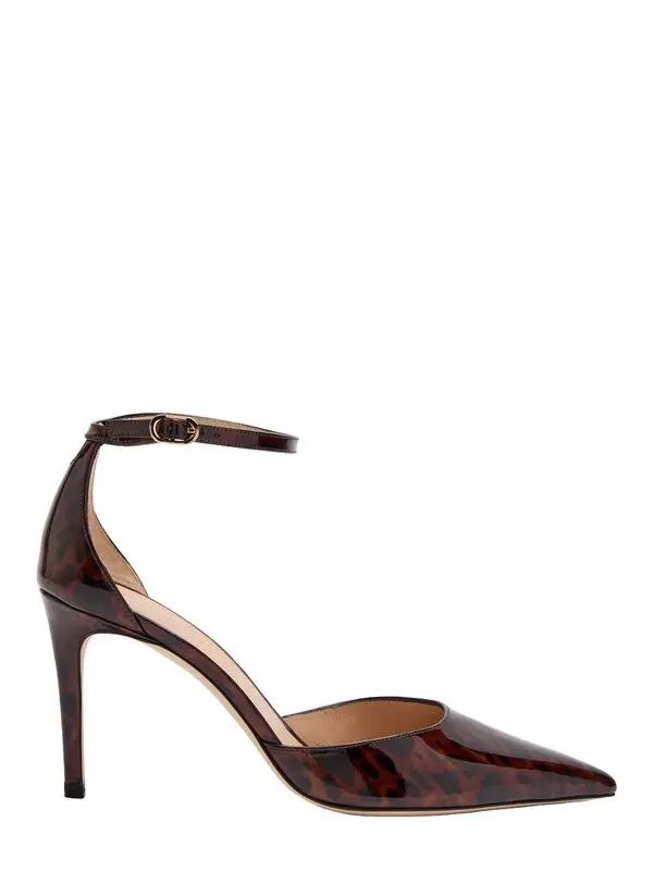 STUART WEITZMAN Patent Leather Pumps With Ankle Strap - Brown
