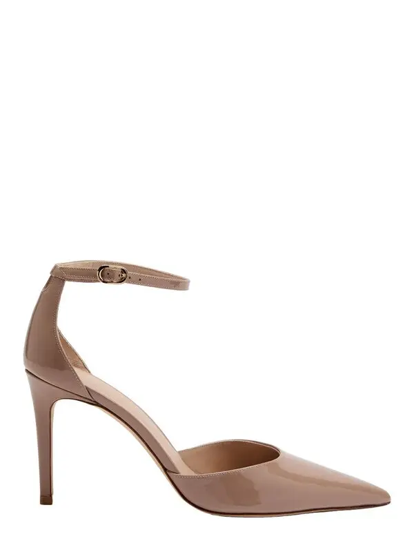 STUART WEITZMAN Patent Leather Pumps With Ankle Strap - Nude