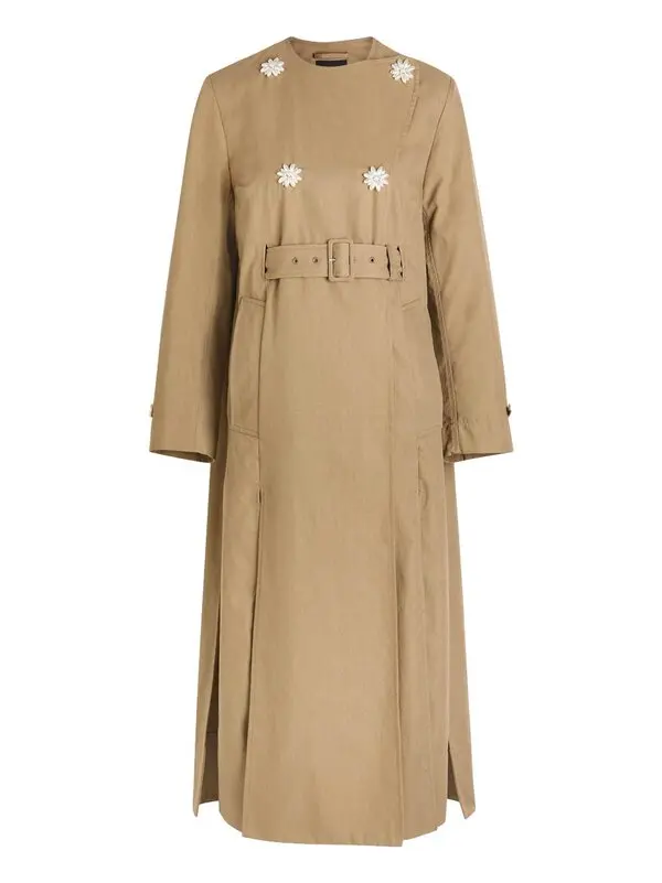 Simone Rocha Embellished Panelled Canvas Trench Coat - Stone