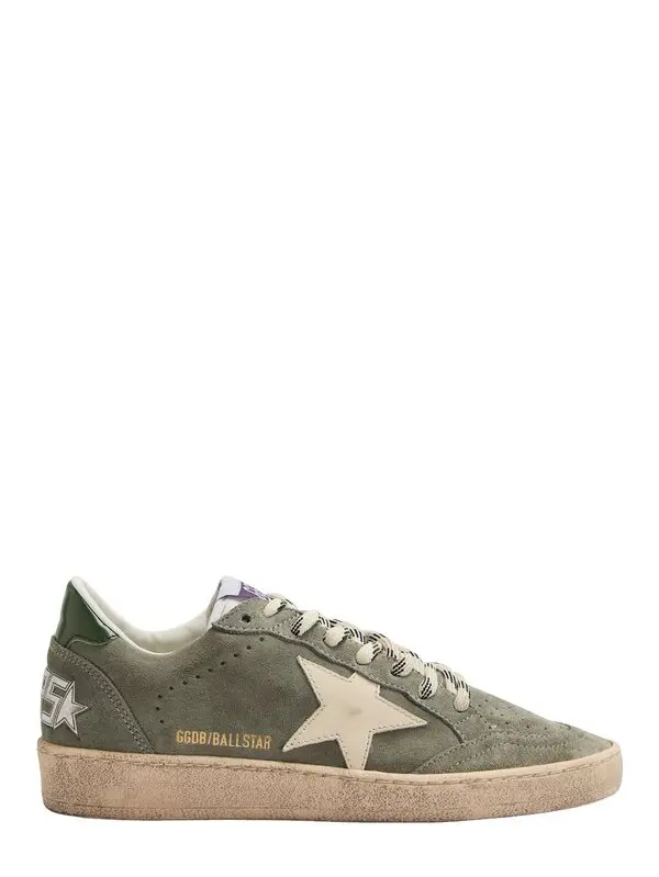 Golden Goose Ball Star Distressed Suede Sneakers - Green