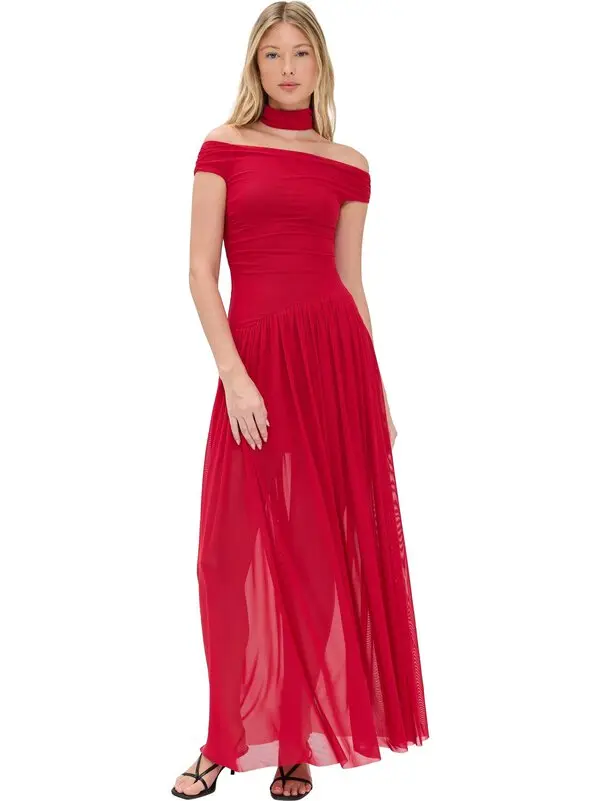 Bec & Bridge Deija Off-shoulder Maxi Dress - Strawberry