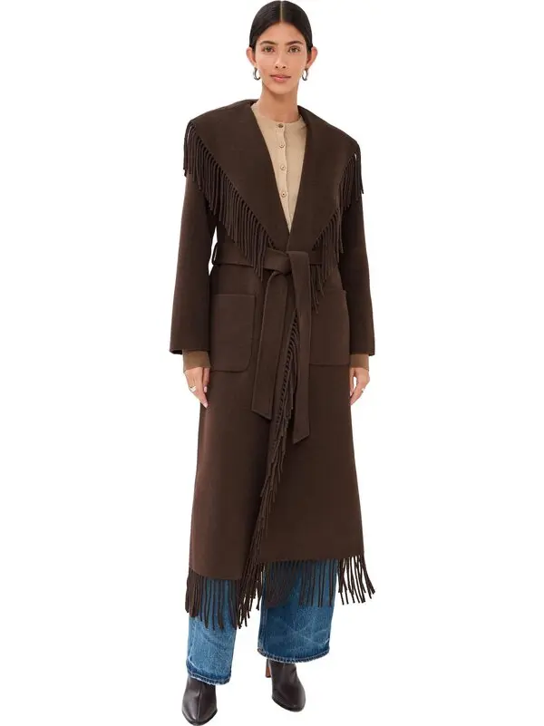 Simkhai Fringe Robe Coat - Chocolate