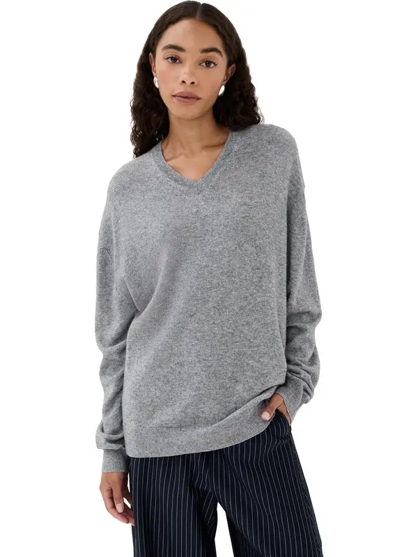 Tibi Washable Cashmere Easy V-neck Sweater - Heather Grey