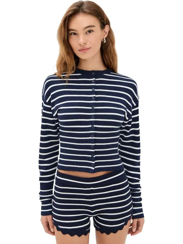 Lioness Striped Knit Cardigan - Navy Stripe