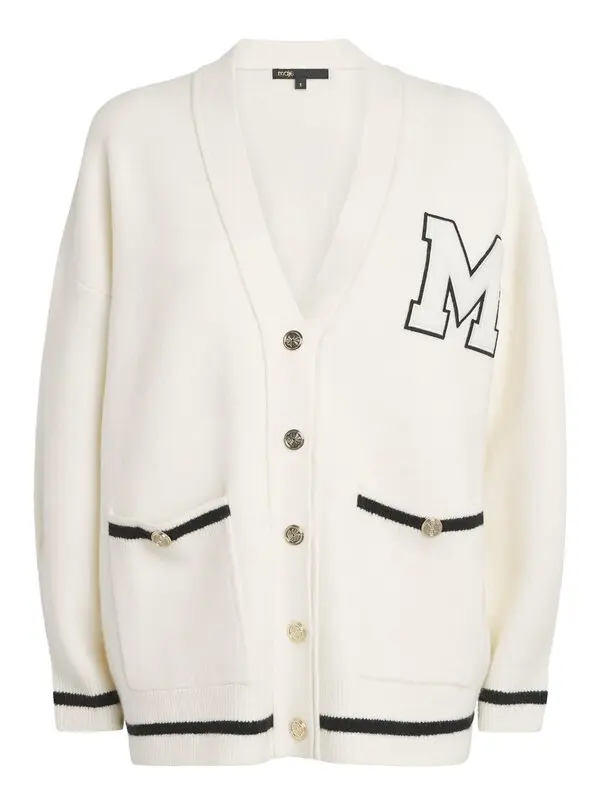 Maje Monogram Appliqué Cardigan - White