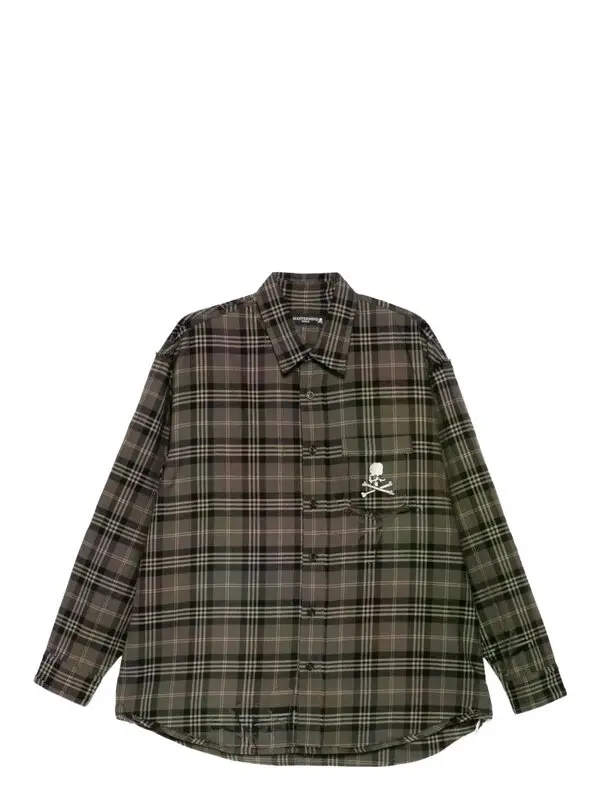 MASTERMIND WORLD Skull-embroidered Plaid Shirt - Brown