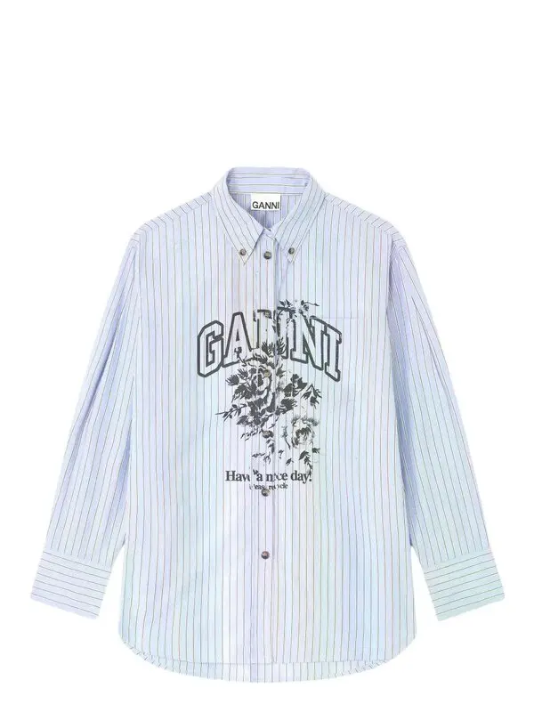 GANNI Stripe Graphic Print Shirt - Blue
