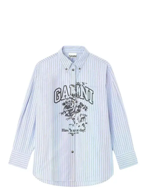 GANNI Striped Graphic Print Shirt - Pale Cerulean