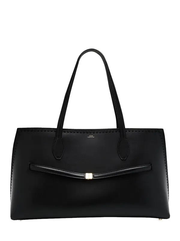 TOTEME Embroidered Leather Lounge Tote Bag - Black
