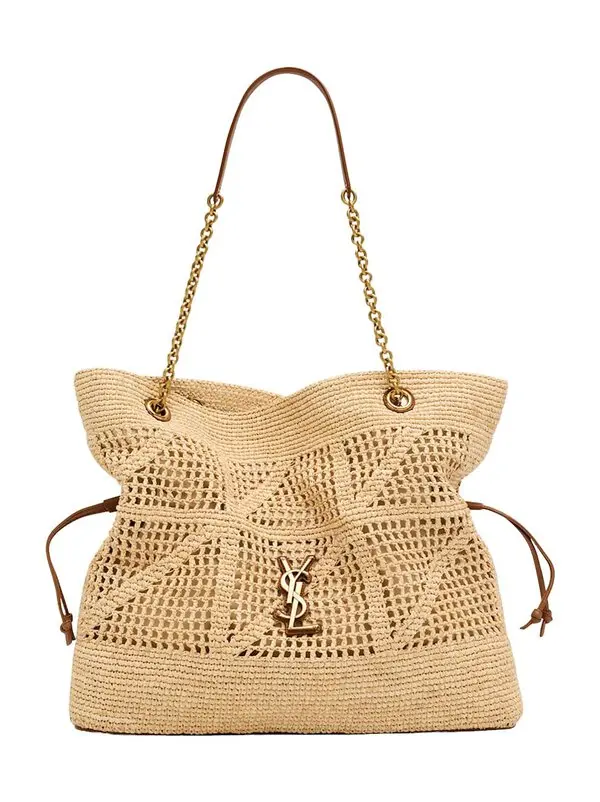 Saint Laurent Jamie Shopper Tote Bag In Woven Raffia - Beige