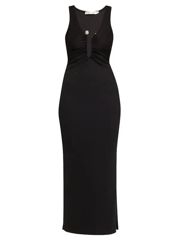 Christopher Esber Crystal Pin Ruched Tank Maxi Dress - Black