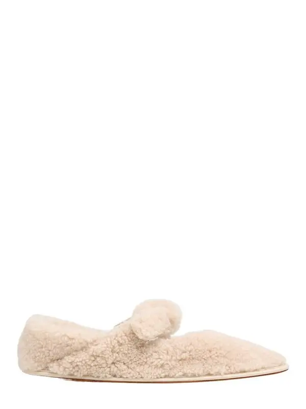 Hereu Llasada Curly Shearling Bow Flats - Cream