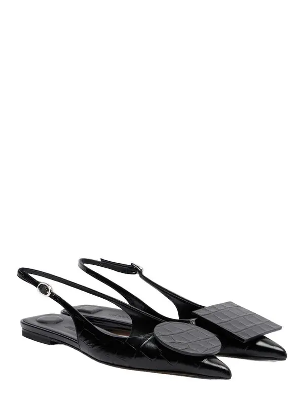 Jacquemus Duelo Croc-effect Leather Slingback Flats - Black