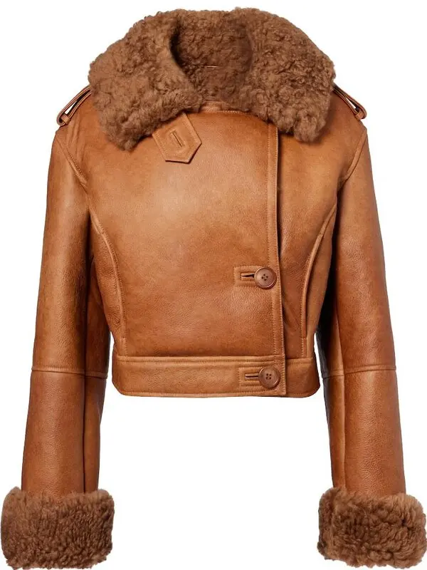 Chloé Cropped Shearling-trimmed Leather Jacket - Brown