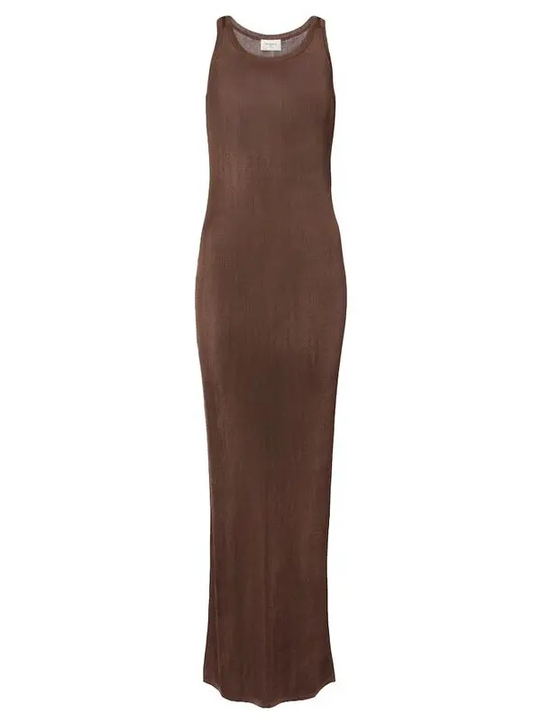 Saint Laurent Ribbed-knit Maxi Dress - Brown
