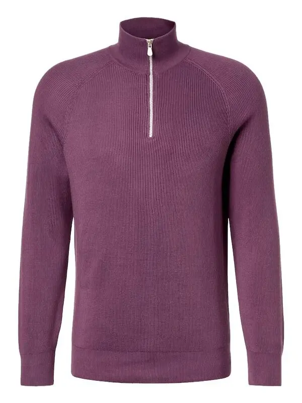 Brunello Cucinelli Ribbed-knit Cotton Half-zip Sweater - Purple