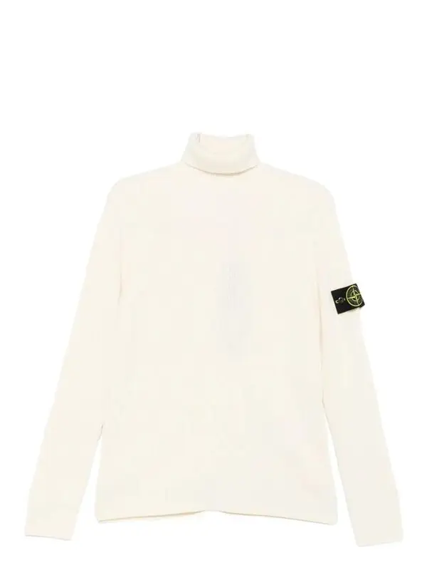 Stone Island Ribbed Wool Turtleneck Pullover - White