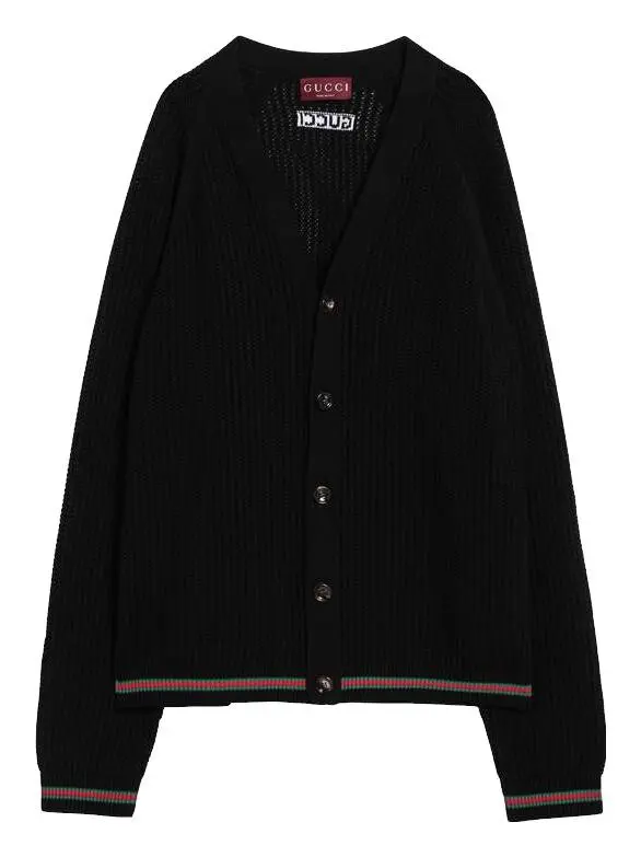 Gucci Cardigan With Web Ribbon - Black