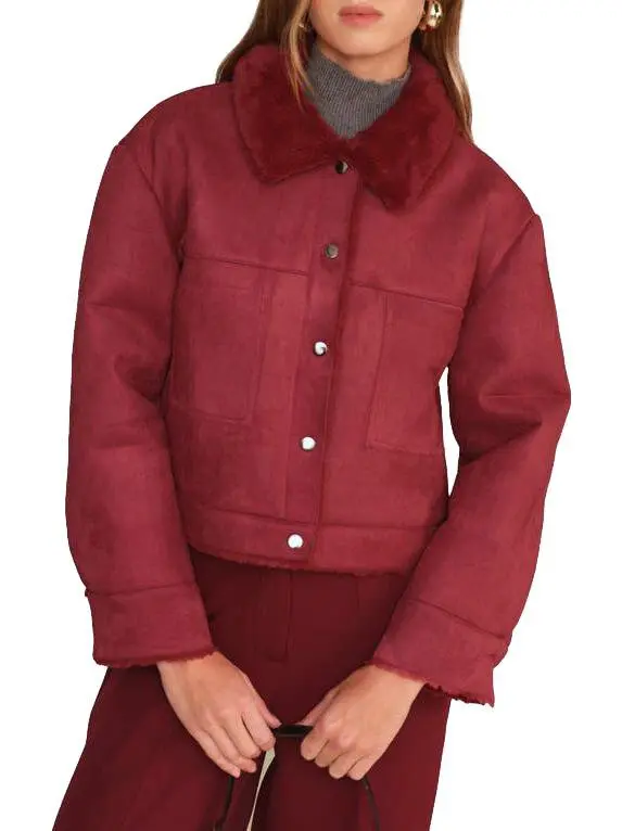Deluc Faux Suede & Faux Shearling Jacket - Burgundy