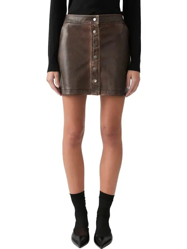 Deluc Thomas Faux Leather Mini Skirt - Chocolate