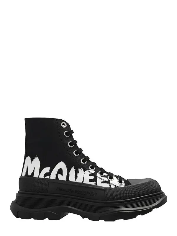 Alexander McQueen Tread Slick High-top Sneakers With Logo - Black/white