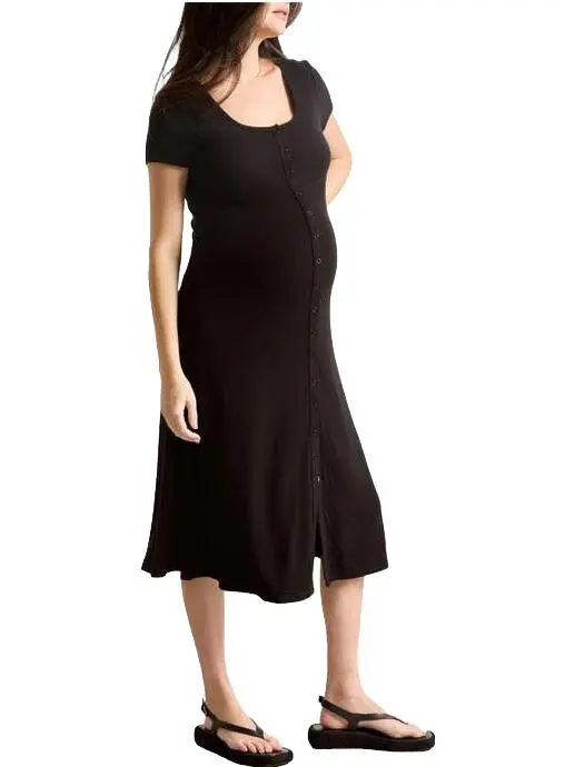Hatch Collection Softest Rib Nursing Midi Dress - Black