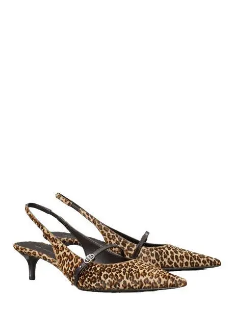 Tory Burch Double T Buckle Slingback Mary Jane Kitten Heel Pump - Leopard Multi