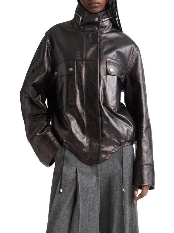 Michael Kors Lambskin Leather Bomber Jacket - Black