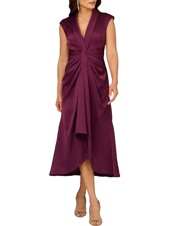 Aidan Mattox Crepe Back Satin Midi Dress - Malbec